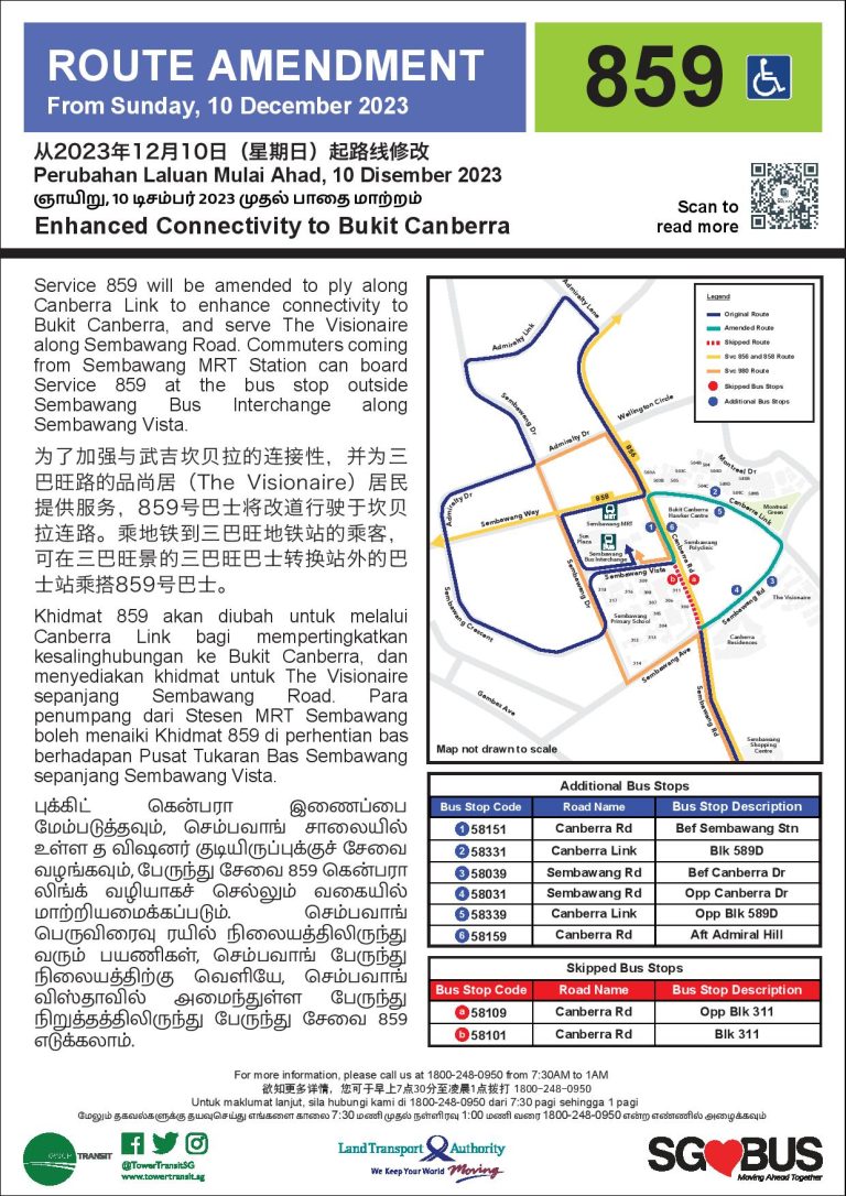 Tower Transit Poster for the Route Amendment of Service 859 to Bukit ...