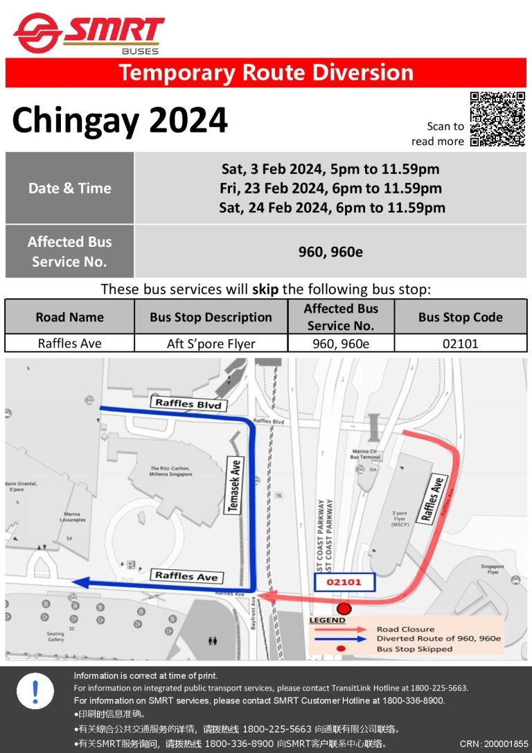 SMRT Buses Temporary Route Diversion Poster for Chingay 2024 | Land ...