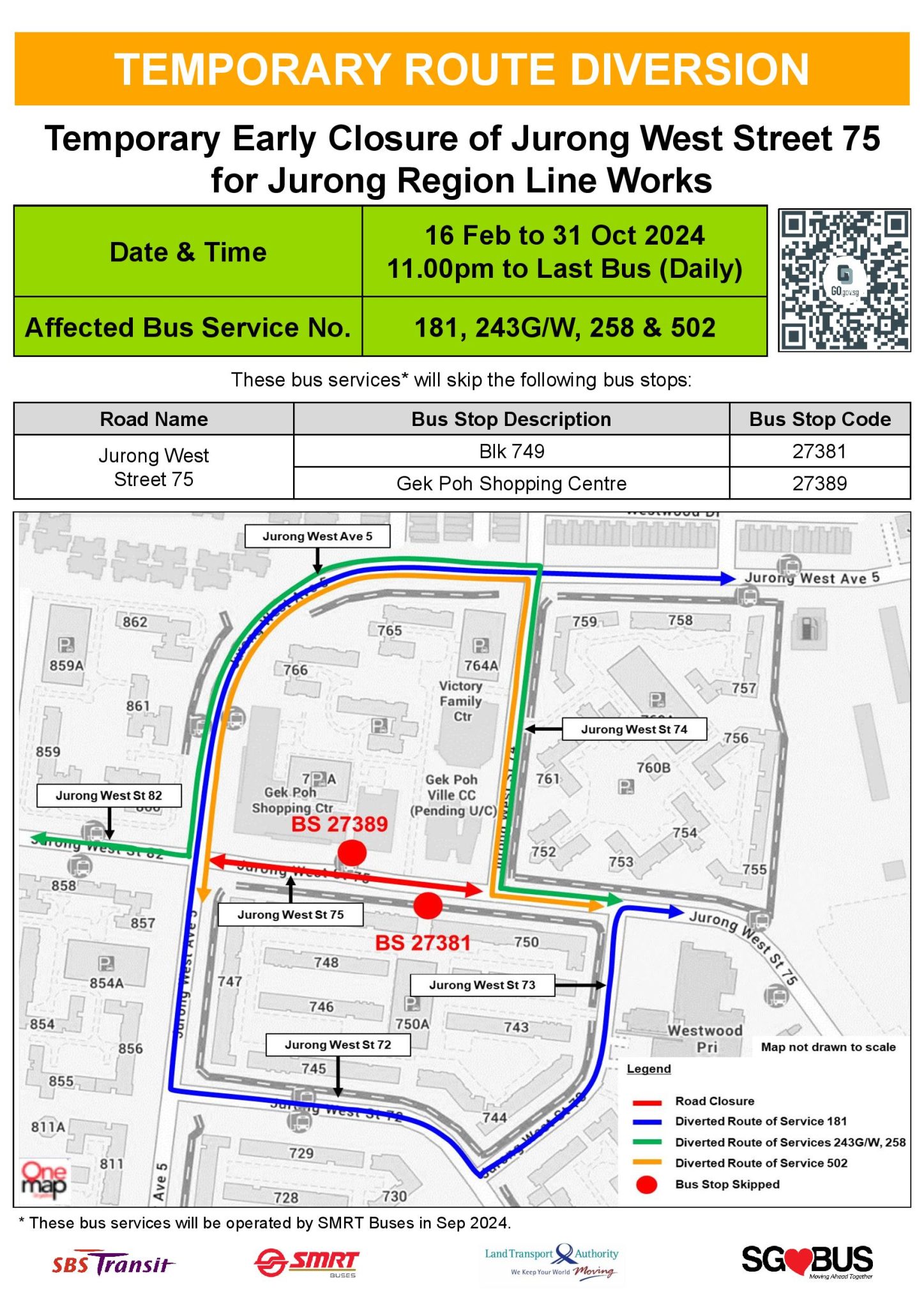 SBS Transit / SMRT Buses Temporary Route Diversion Poster for Early ...