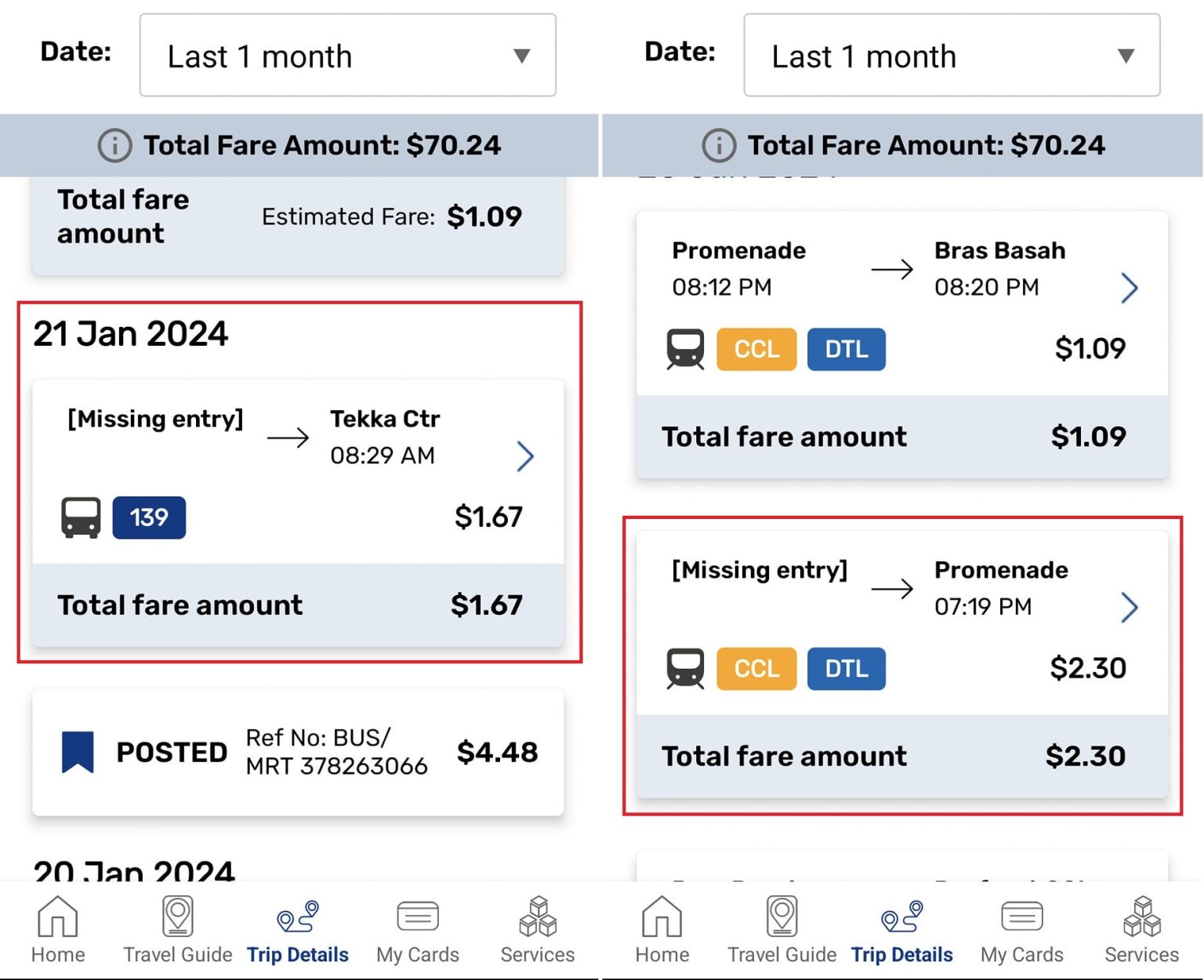 SimplyGo: Maximum fare charged for bus/rail journeys with missing entry ...