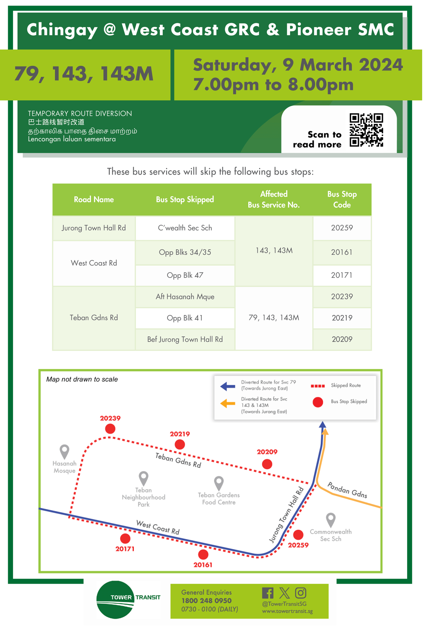 Tower Transit Temporary Route Diversion Poster for Chingay @ West Coast ...