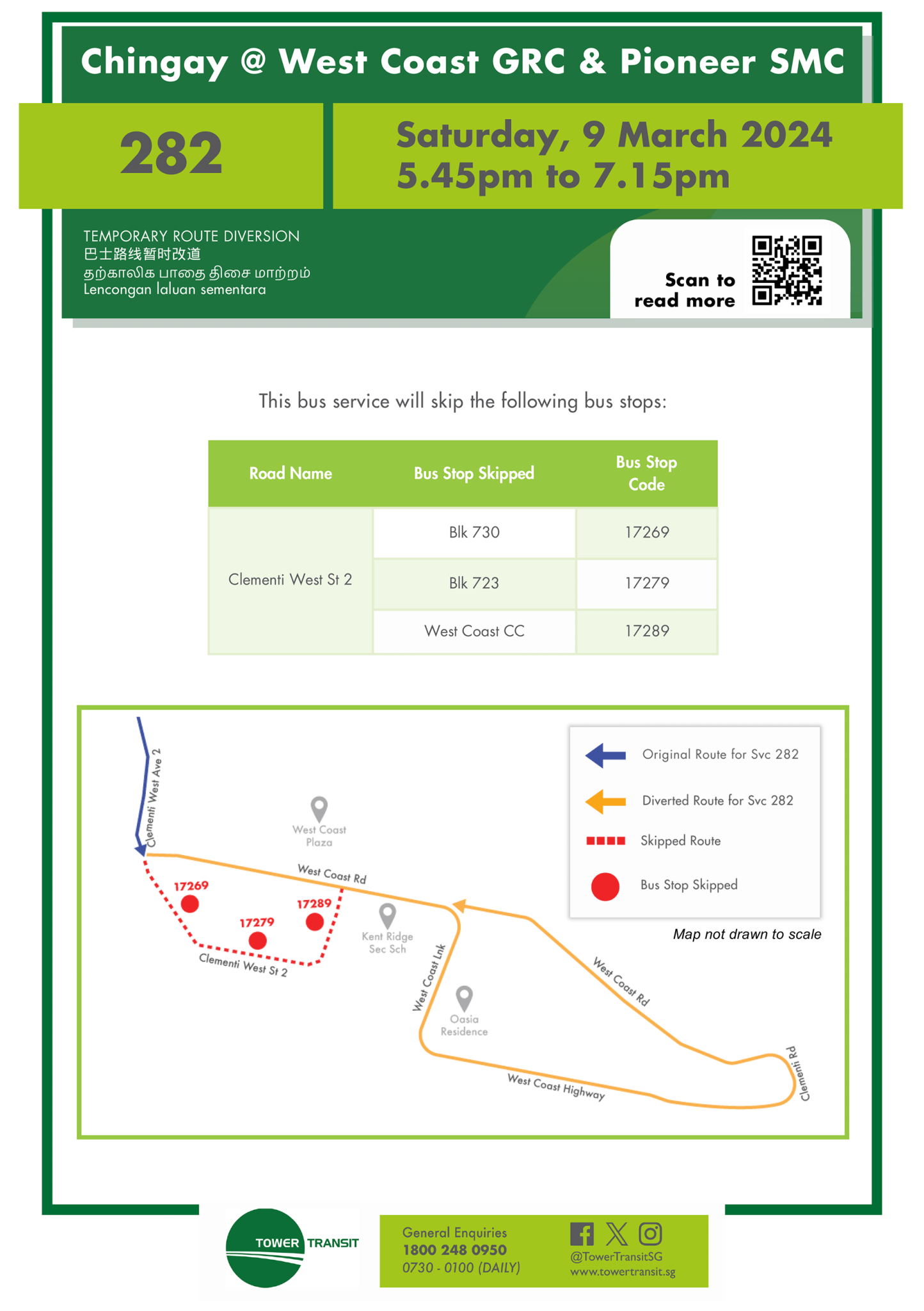 Tower Transit Temporary Route Diversion Poster for Chingay @ West Coast ...