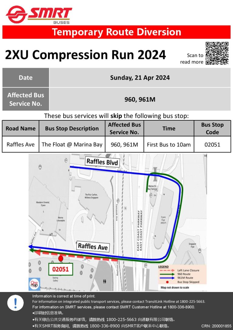 SMRT Buses Temporary Route Diversion Poster for 2XU Compression Run ...