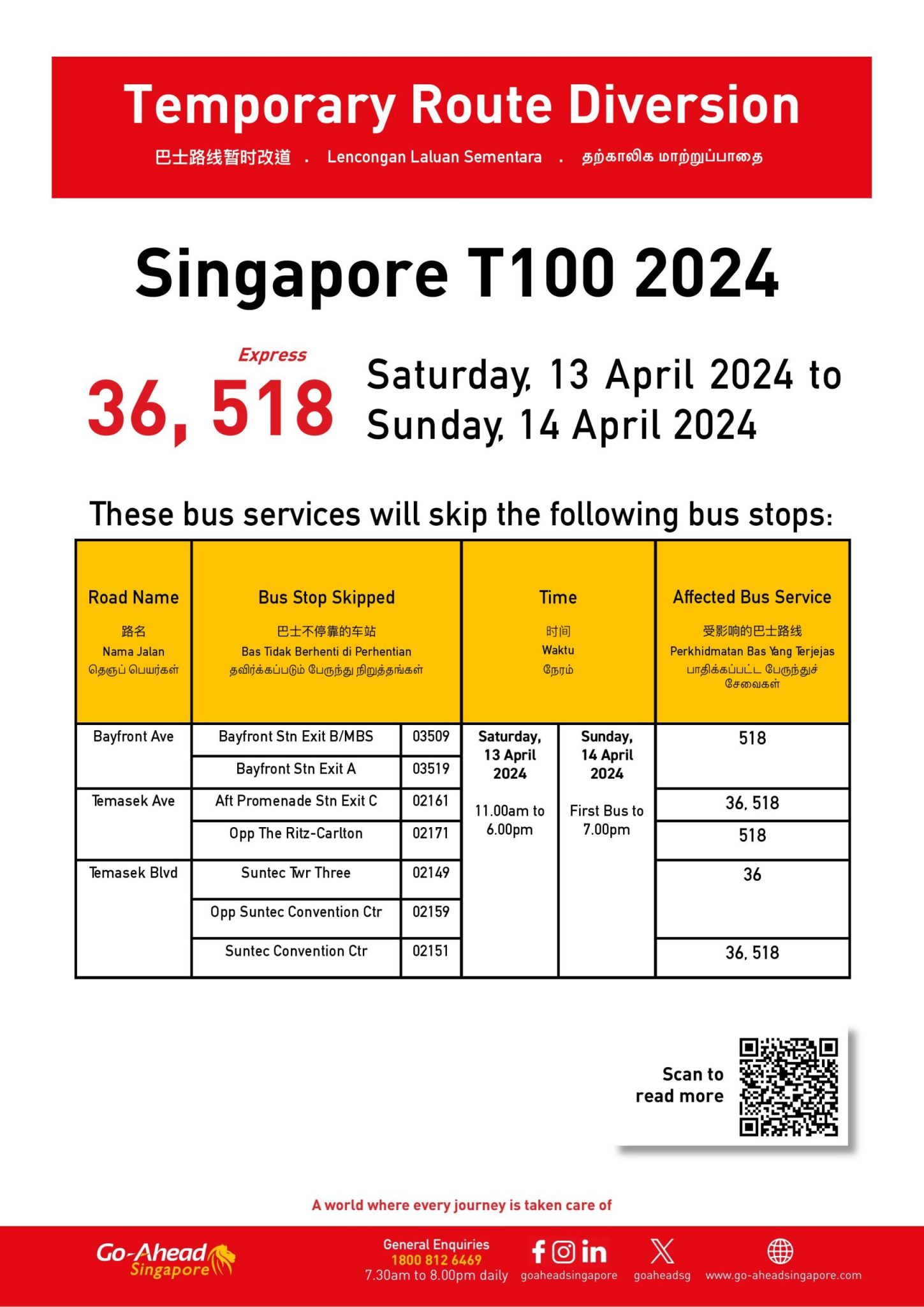 Bus Service Diversion for Singapore T100 2024 | Land Transport Guru