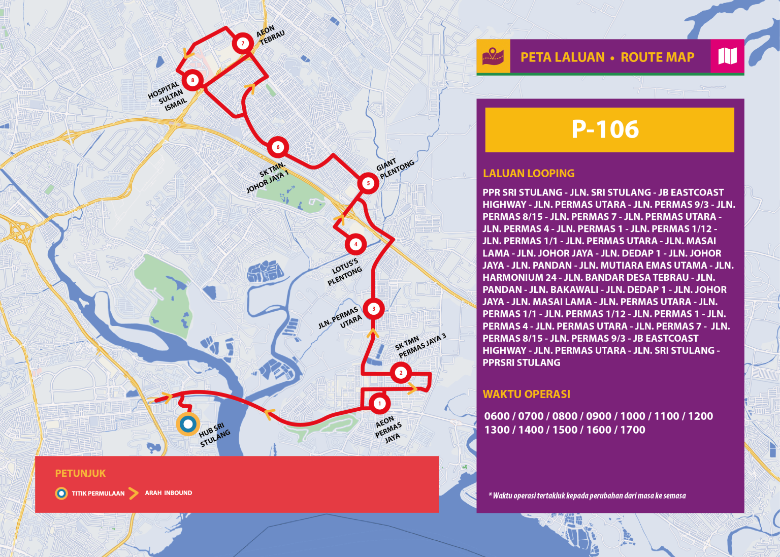 Bas Muafakat Johor P106 – Route Map (Sep 2023) | Land Transport Guru