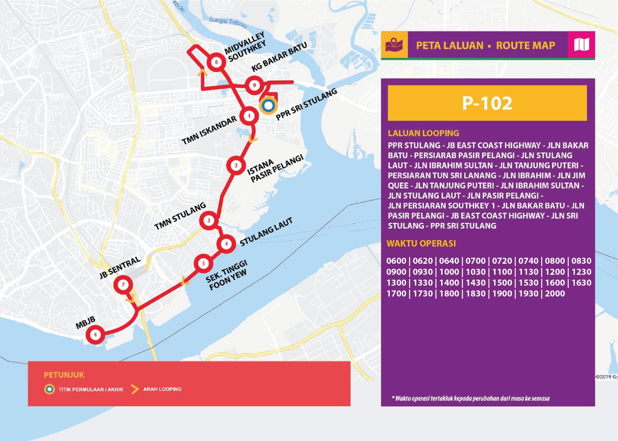 Bas Muafakat Johor P102 – Route Map (May 2024) | Land Transport Guru