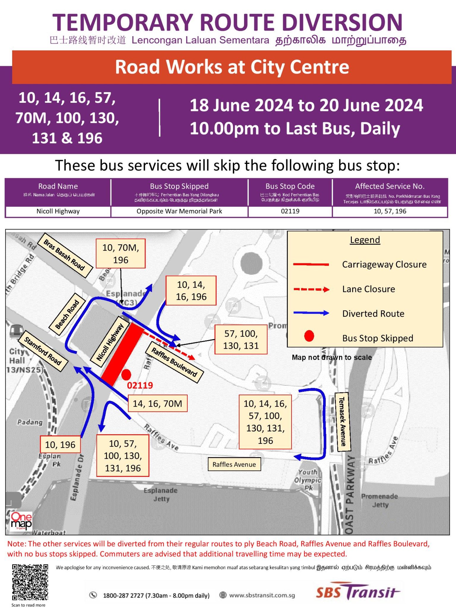 SBS Transit Temporary Route Diversion Poster for Road Works at City ...