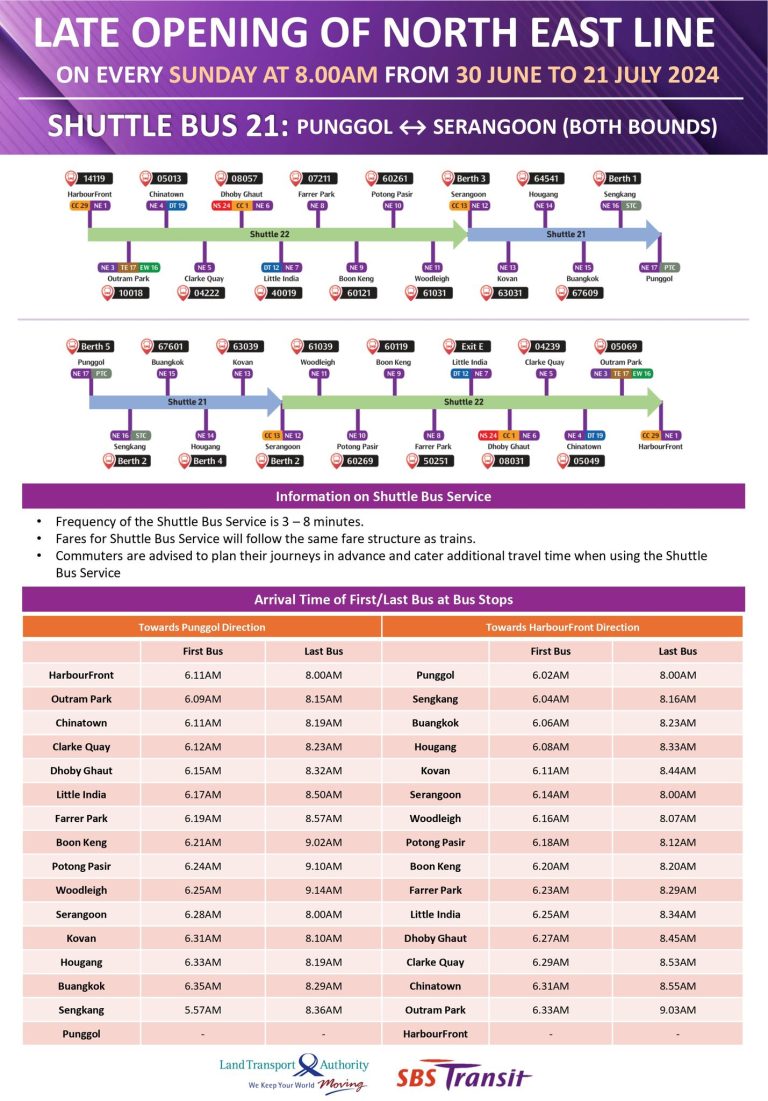 SBS Transit Poster for Shuttle 21 during NEL Late Opening (Jun / Jul ...