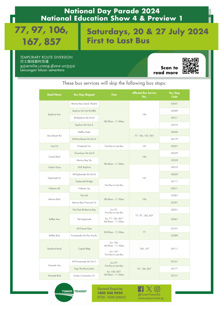 Tower Transit Temporary Route Diversion Poster for NDP 2024 NE Show 4 ...