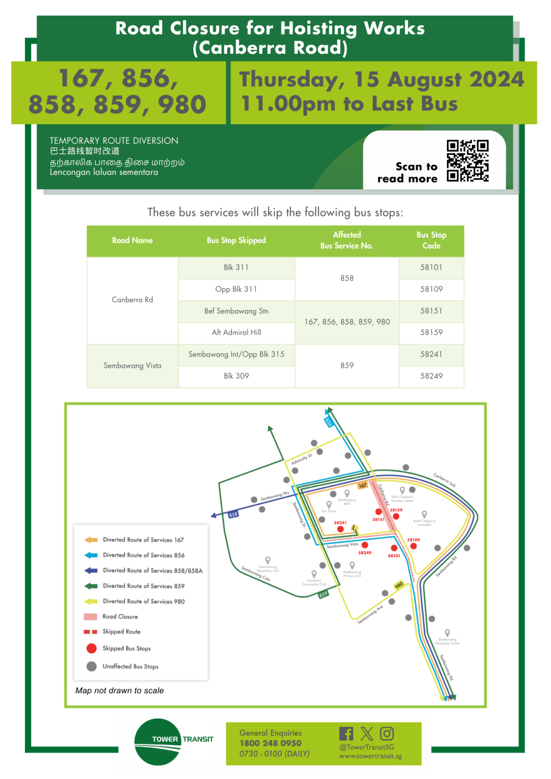 Tower Transit Temporary Route Diversion Poster for Road Closure of ...