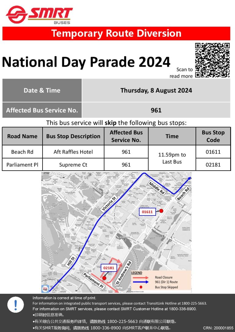 SMRT Buses Temporary Route Diversion Additional Poster for NDP 2024 ...