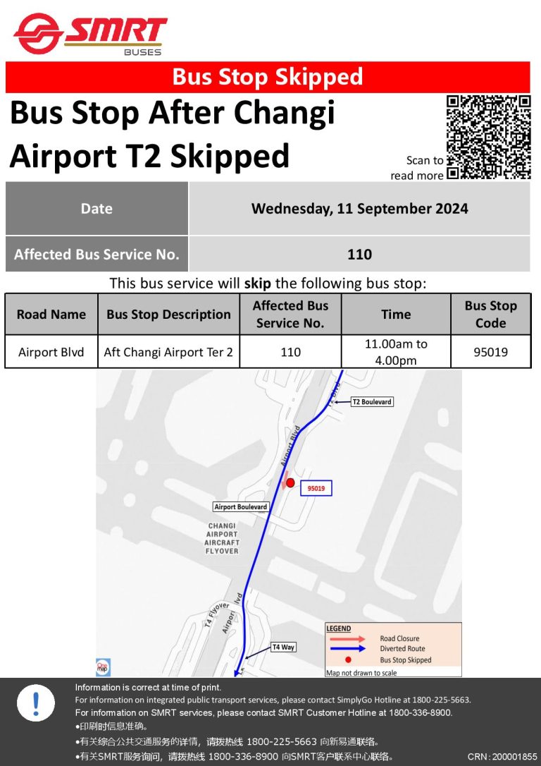SMRT Buses Temporary Route Diversion for Skipping of Aft T2 Bus Stop ...