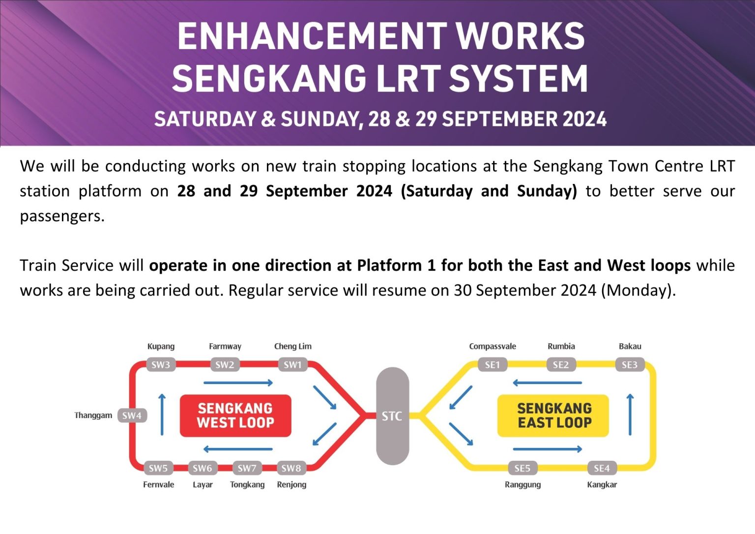 SBS Transit Poster for Sengkang LRT Enhancement Works (Sep 2024) | Land ...