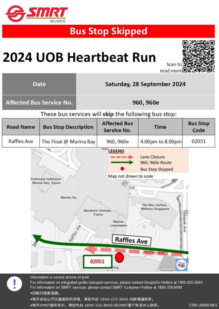 SMRT Buses Bus Stop Skipped Poster for 2024 UOB Heartbeat Run | Land ...