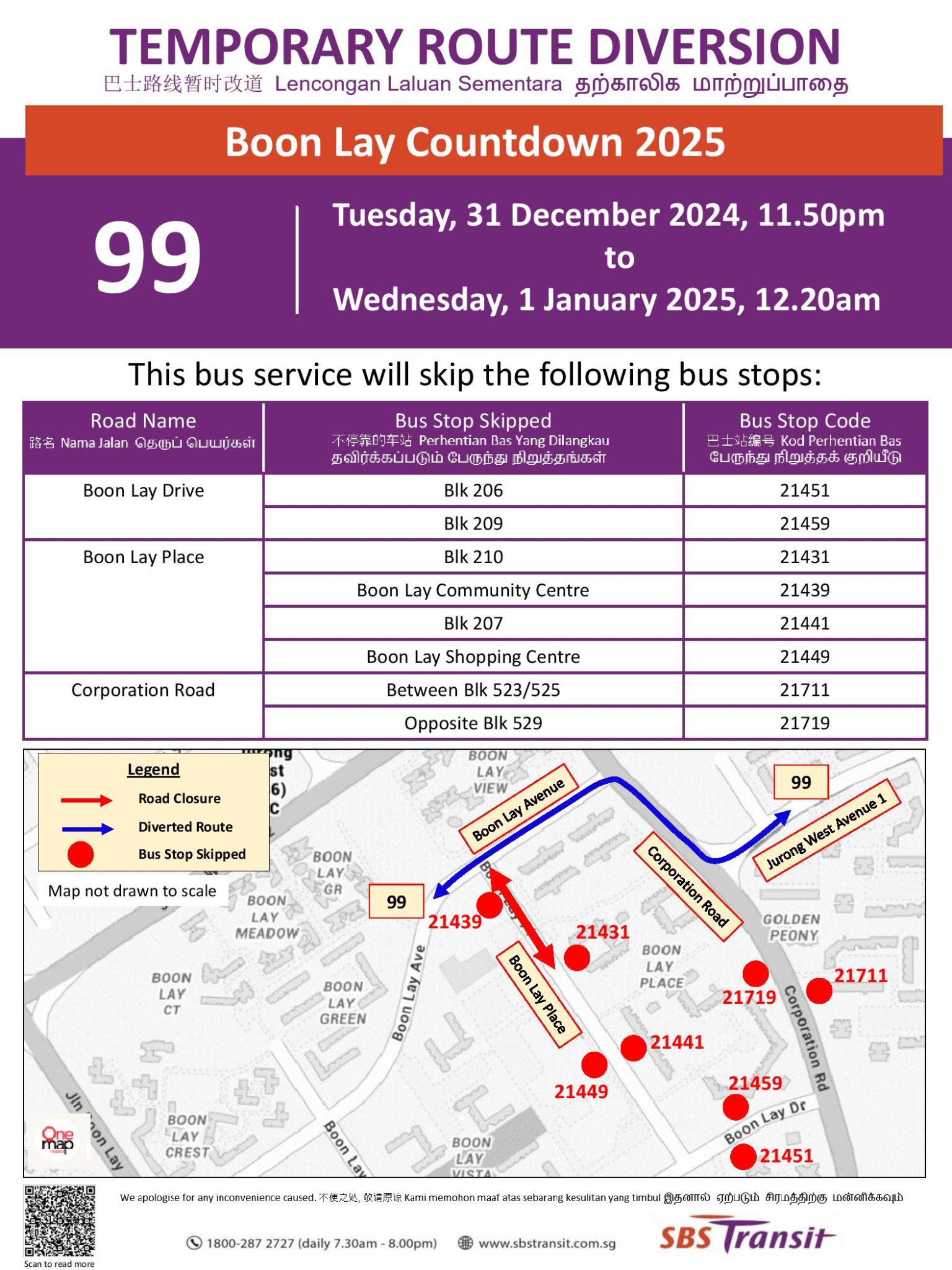 SBS Transit Temporary Route Diversion Poster for Boon Lay Countdown ...