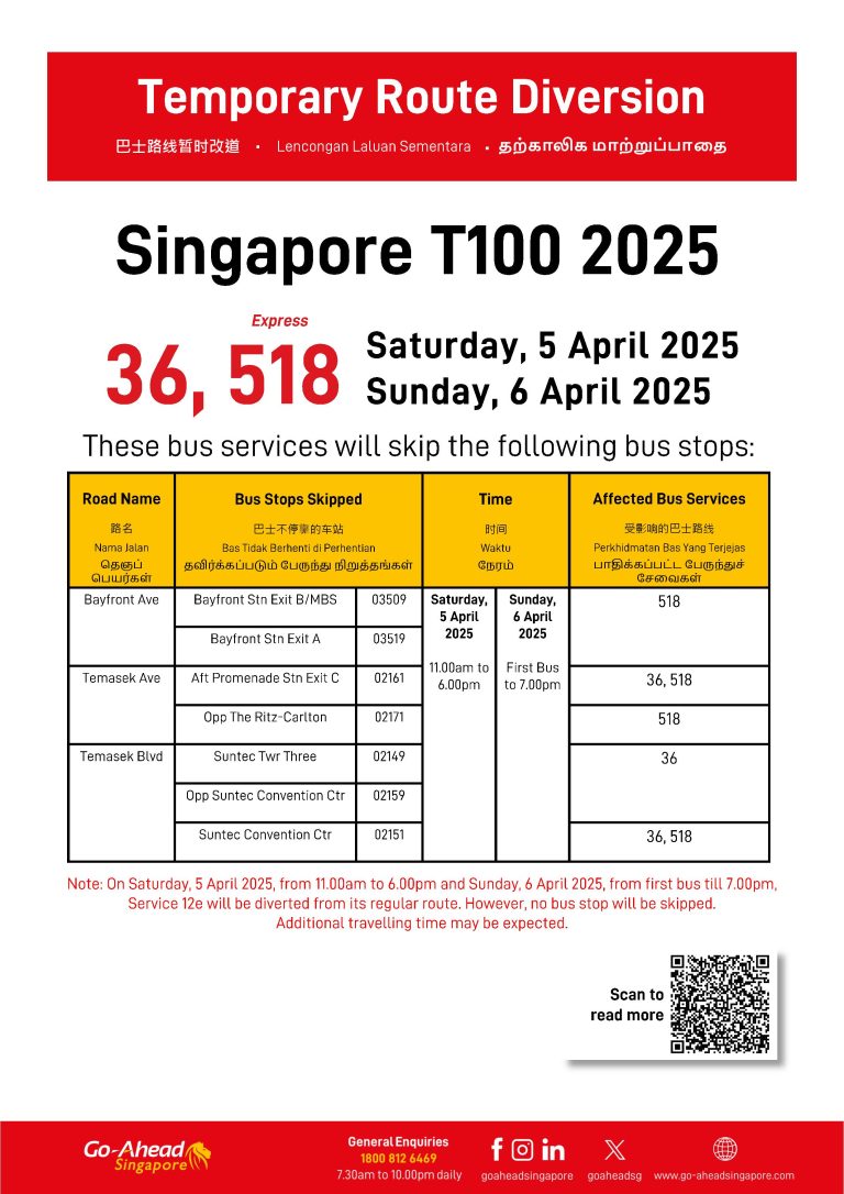 Bus Service Diversion for Singapore T100 2025 | Land Transport Guru