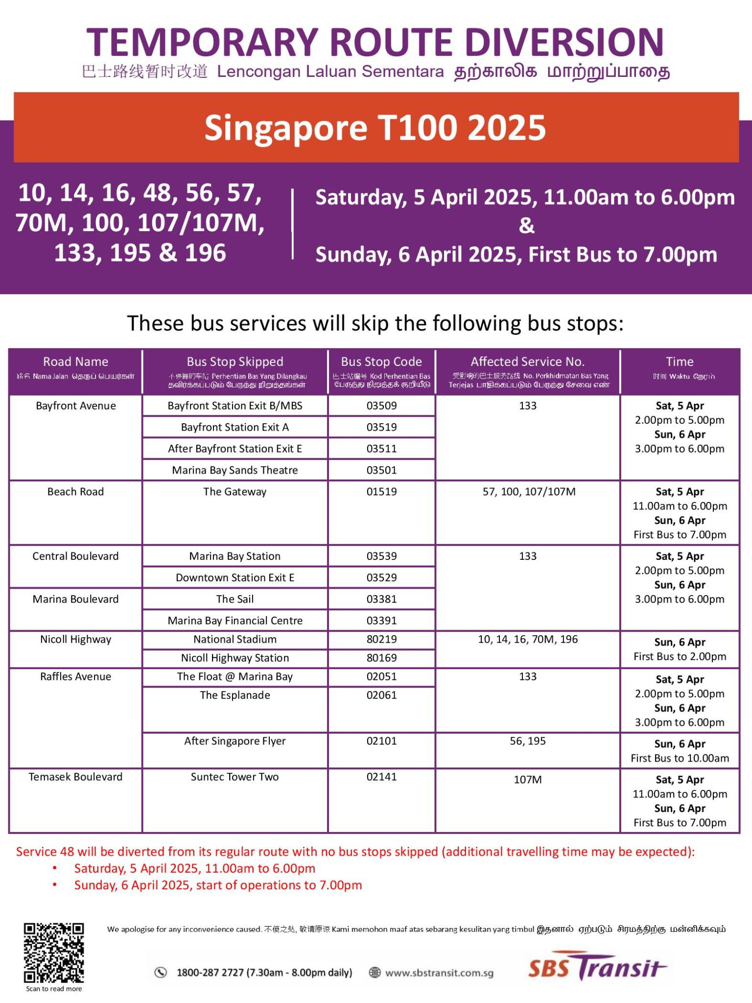 Bus Service Diversion for Singapore T100 2025 | Land Transport Guru