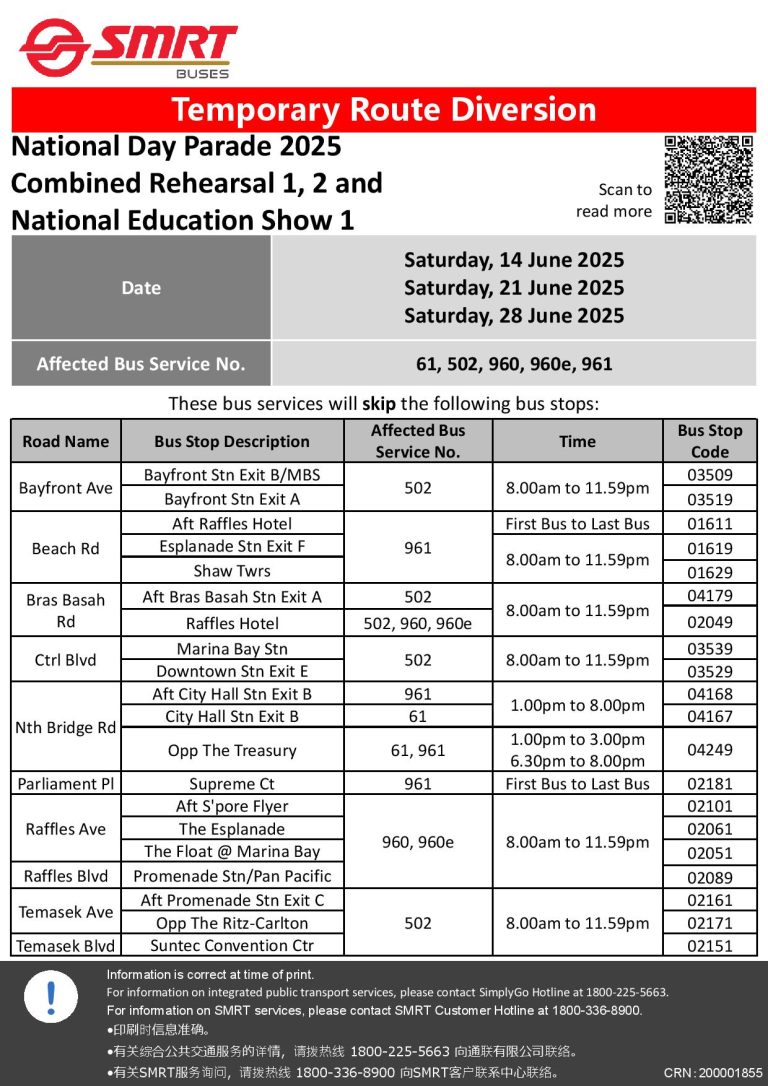 Bus Service Diversion for National Day Parade 2025 NE Show 1 | Land ...