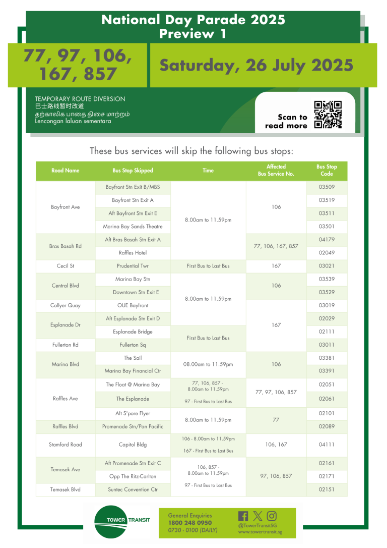 Tower Transit Temporary Route Diversion Poster for NDP 2025 Preview 1 ...