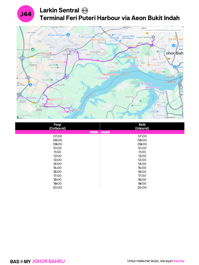 BAS.MY Johor Bahru J44 Route Map (Oct 2025) | Land Transport Guru