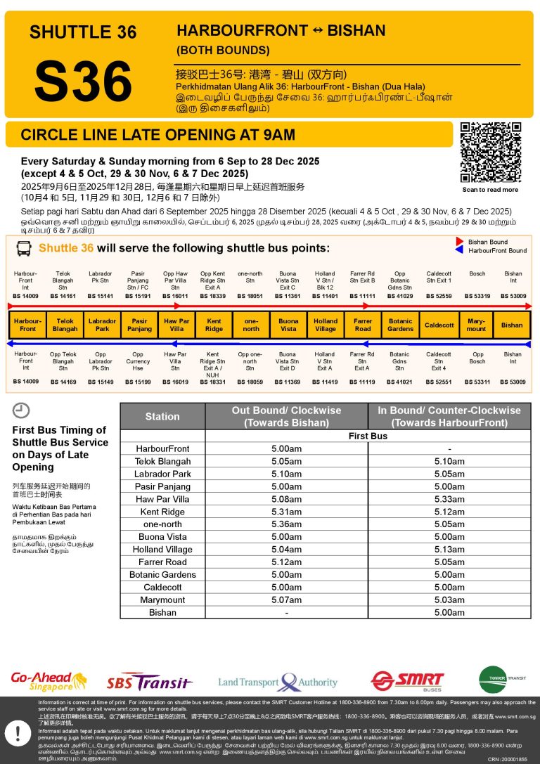 Shuttle 36: HarbourFront—Bishan Shuttle Bus Service | Land Transport Guru